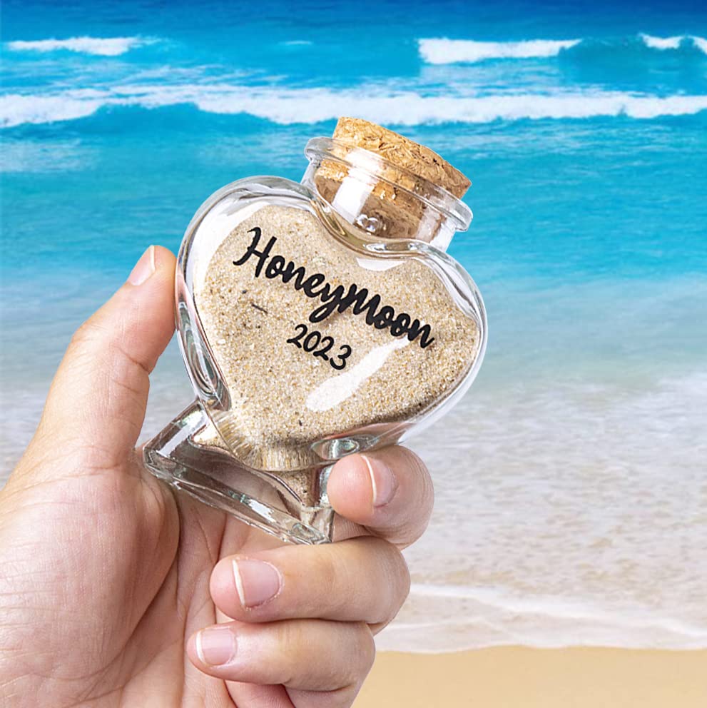 TUNGURIS Honeymoon Sand Keepsake Jar 2023,Bridal Shower Gift, Wedding Gift, Engagement Gift, Honeymoon Gift, Travel Gift for Couples, Newlywed, Fiance(Gift Box Includes) - 40ml Glass