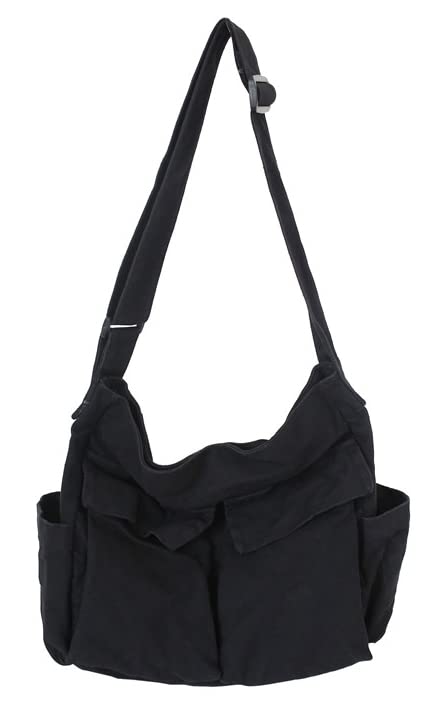 Women Men Canvas Messenger Bag Large Hobo Bag with Multiple Pockets Canvas Crossbody Shoulder Bag Messenger Tote Bag Handbag