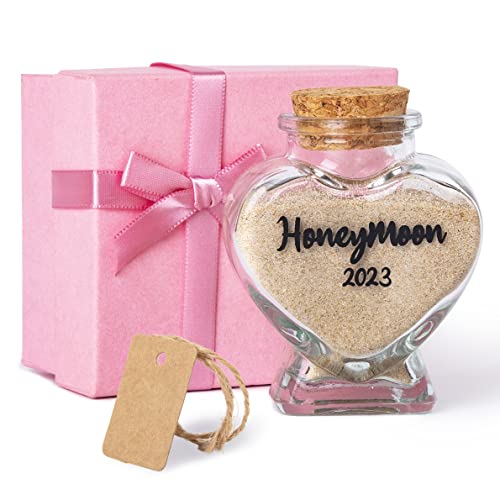 TUNGURIS Honeymoon Sand Keepsake Jar 2023,Bridal Shower Gift, Wedding Gift, Engagement Gift, Honeymoon Gift, Travel Gift for Couples, Newlywed, Fiance(Gift Box Includes) - 40ml Glass