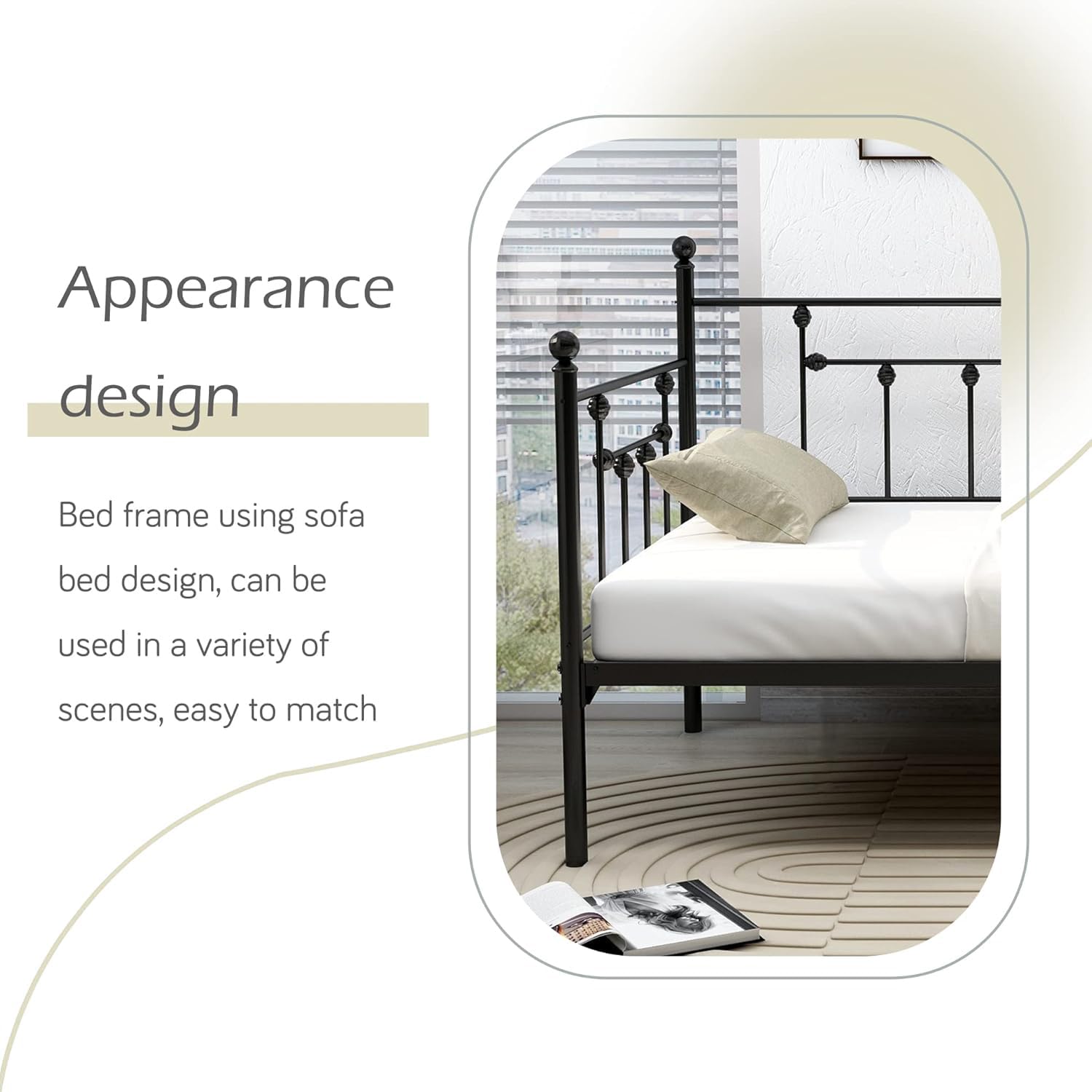 alazyhome Twin Size Metal Daybed Guest Bed Frame for Living Room Bedroom Steel Slat Support No Box Spring Needed Space Saving Black