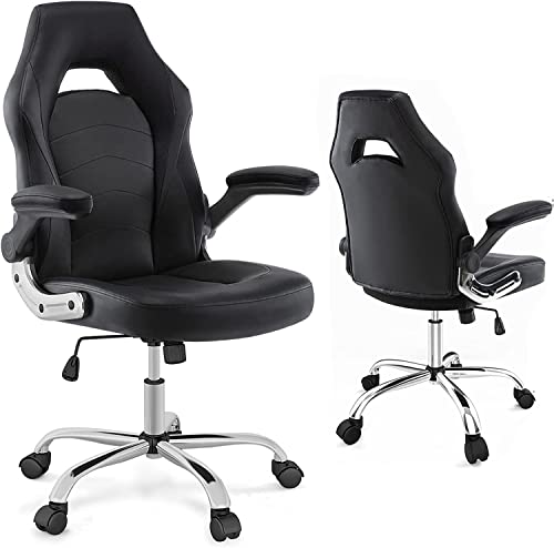 Office Chair, Ergonomic High Back Computer Chair Height Adjustable Desk Chair Faux PU Leather Chair with Armrest Padded and Lumbar Support, Black