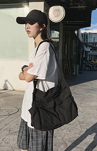 Women Men Canvas Messenger Bag Large Hobo Bag with Multiple Pockets Canvas Crossbody Shoulder Bag Messenger Tote Bag Handbag