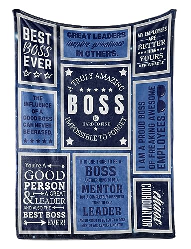 Boss Gifts from Employees, Bosses Day Gifts for Men, Bed Flannel Plush Throw Blankets (50"x 65") Christmas Office Gift Idea on Boss Day, Birthday, Appreciation, Retirement, Amazing Boss-Blue