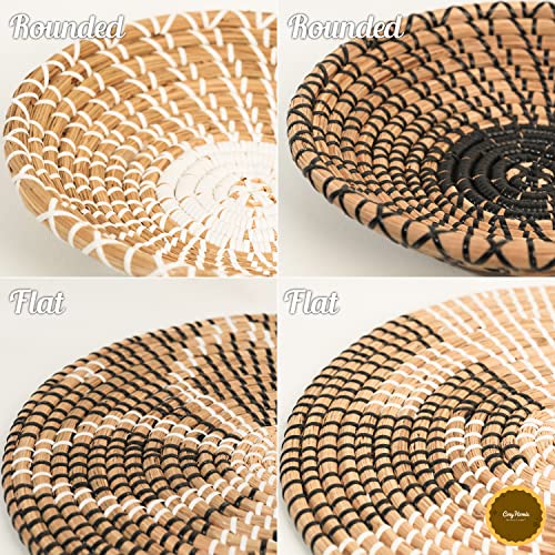 CozyHomie Large Seagrass Baskets Hanging Wall Basket Decor Boho Wall Decor Hanging Woven Wall Basket Boho Round Wicker Rattan Baskets Boho Woven Flat Baskets (Set 4 of Cozy Full)