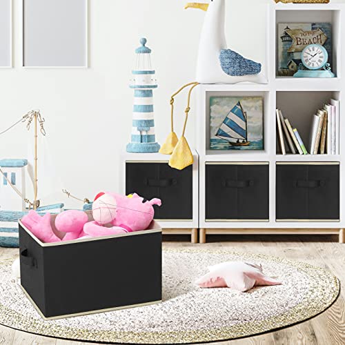 Asxsonn Fabric Storage Bins Large Storage Baskets for Organizing Set of 3, Large Closet Storage Bins with Reinforced Handles, Foldable Storage Baskets for Shelves, Black, 15" x 11" x 9.6"