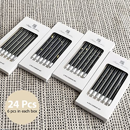 APLUSELECTION 24 Count Black Gold Long Thin Birthday Candles for Cake, Black Cake Candles Decoration for Birthday Parties, Wedding Decorations, Party Candles
