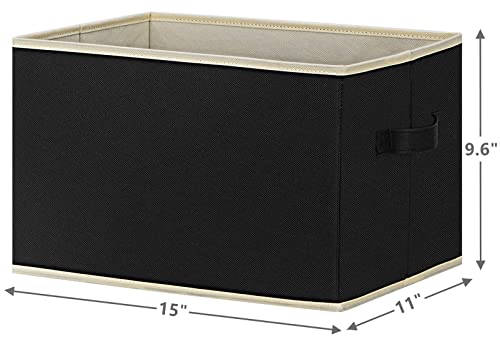 Asxsonn Fabric Storage Bins Large Storage Baskets for Organizing Set of 3, Large Closet Storage Bins with Reinforced Handles, Foldable Storage Baskets for Shelves, Black, 15" x 11" x 9.6"