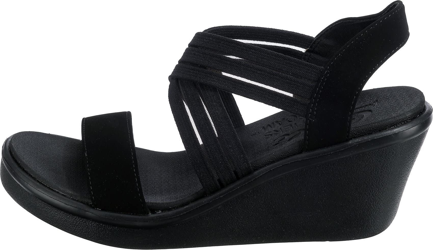 Skechers Women's Wedge Sandal, Black/Black, 8