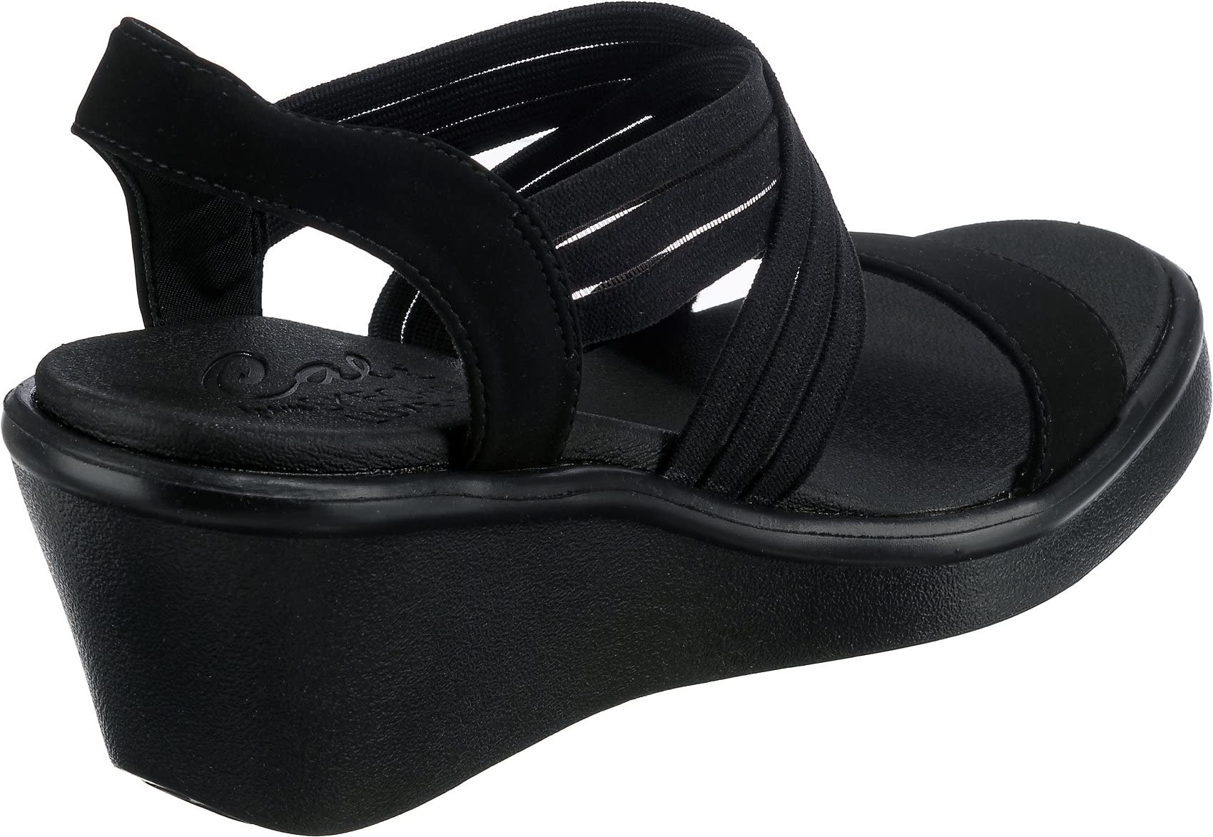 Skechers Women's Wedge Sandal, Black/Black, 8