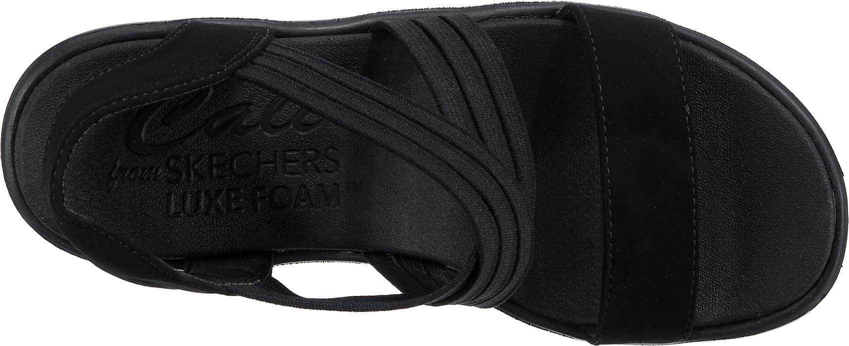 Skechers Women's Wedge Sandal, Black/Black, 8