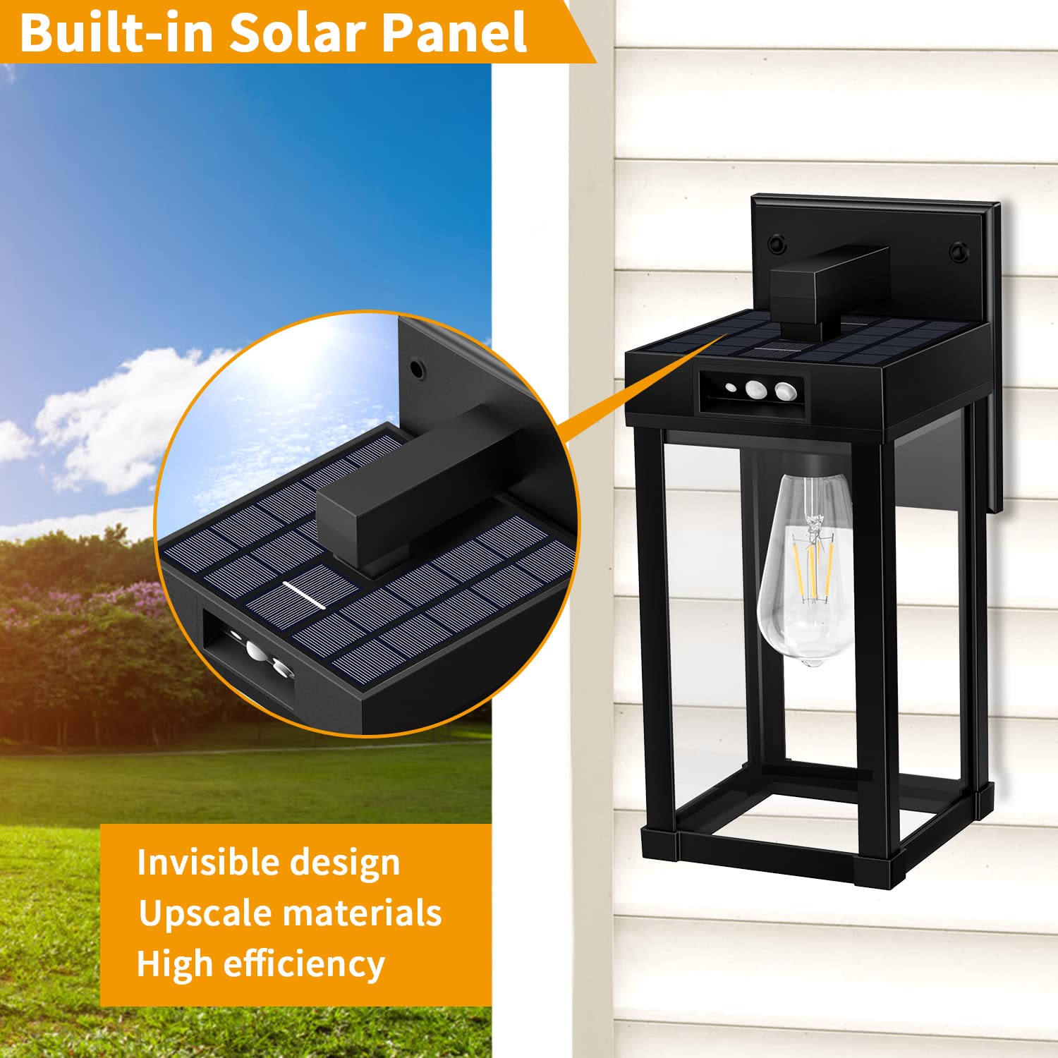 Yomisga Solar Wall Lights Outdoor Dusk to Dawn Porch Lighting, Exterior Light fixtures Wall Mount Waterproof Solar Wall Lantern with Motion Sensor, Outside Wall Sconce for House, Garage, Front Door