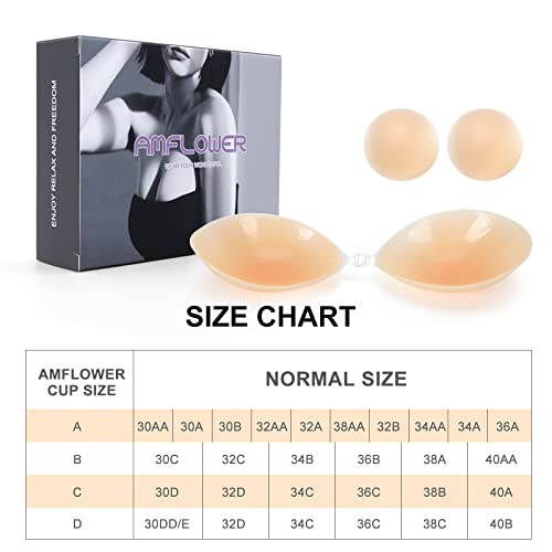 AMFLOWER Adhesive Bra Invisible Self Adhesive Strapless Bra Silicone Push Up with Nipple Covers Reusable for Backless Dress Nude, 30-38C