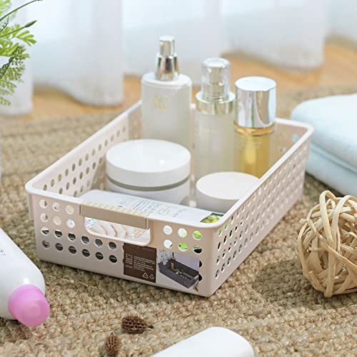 Whale Pocket 6 PCS Plastic Storage Basket, Slim White Organizer Tote Bin Shelf Baskets for Closet Organization, De-Clutter, Toys, Cleaning Products, Accessories 14 x 10x 3.4 in