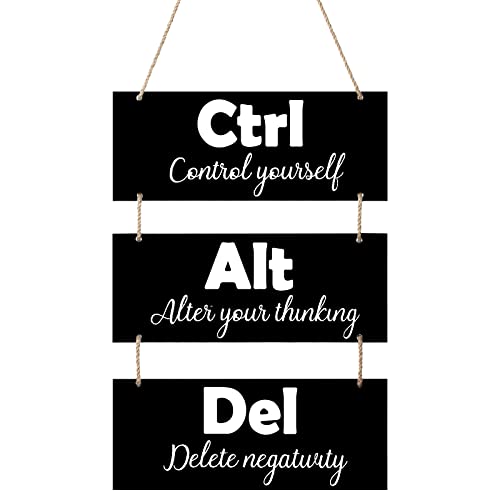 Inspirational Rustic Wall Decor Control Yourself Alter Your Thinking Delete Negativity Office Decor Motivational Wall Plaques with Sayings Wooden Wall Hangings for Home Office Wall Art (Black Backing)