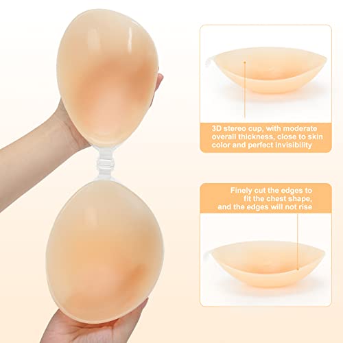 AMFLOWER Adhesive Bra Invisible Self Adhesive Strapless Bra Silicone Push Up with Nipple Covers Reusable for Backless Dress Nude, 30-38C