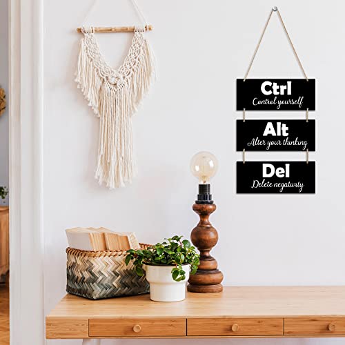 Inspirational Rustic Wall Decor Control Yourself Alter Your Thinking Delete Negativity Office Decor Motivational Wall Plaques with Sayings Wooden Wall Hangings for Home Office Wall Art (Black Backing)
