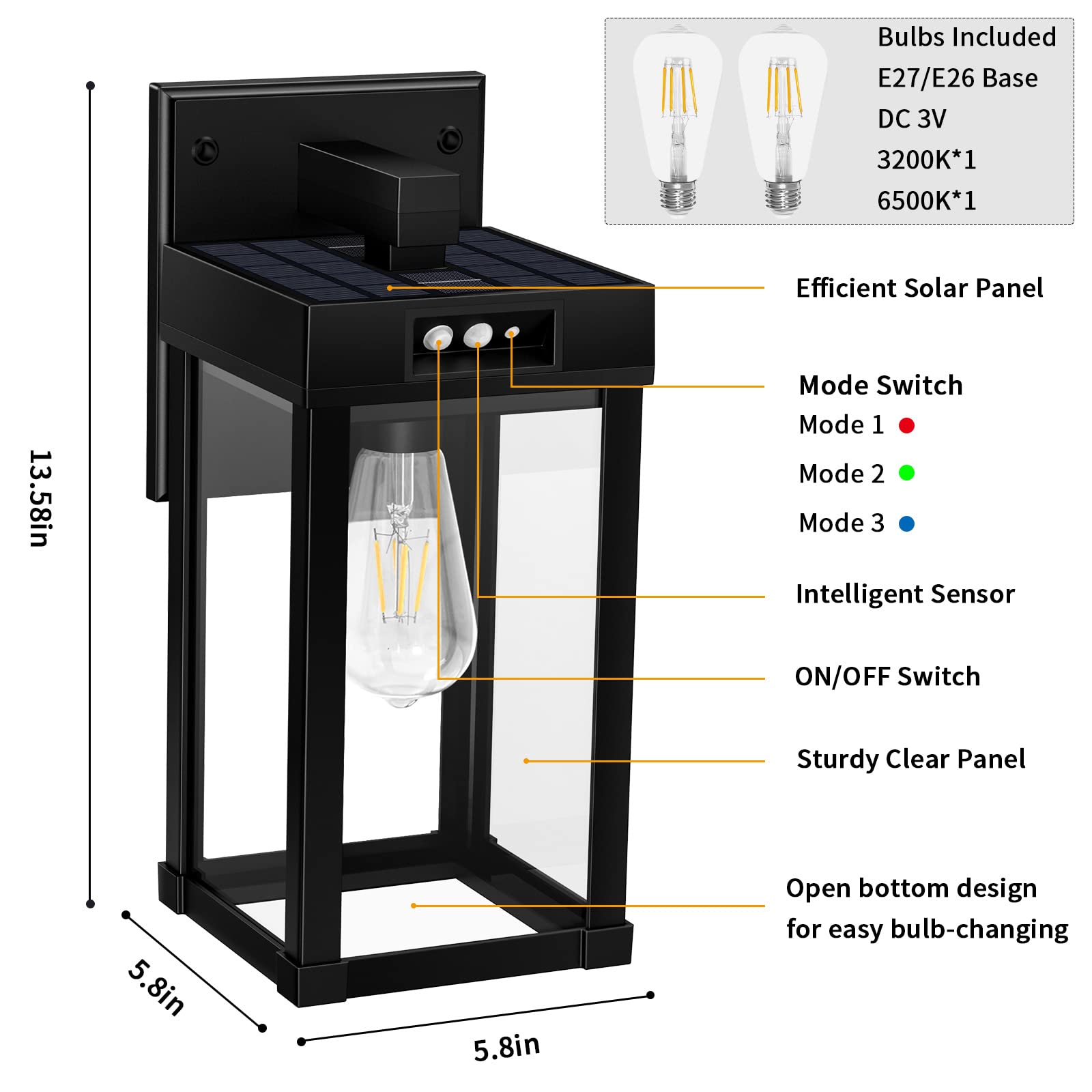 Yomisga Solar Wall Lights Outdoor Dusk to Dawn Porch Lighting, Exterior Light fixtures Wall Mount Waterproof Solar Wall Lantern with Motion Sensor, Outside Wall Sconce for House, Garage, Front Door