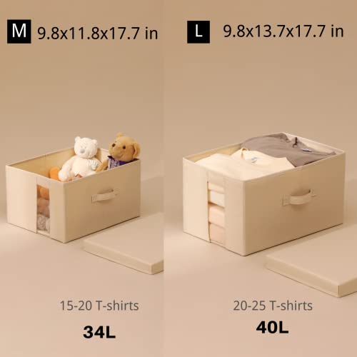 CANFOD Storage Box with Lids and Clear Window(2 Pack), Thick Fabric Storage Organizers, Closet Storage Bins with 2 Handles for Toys, Clothes, Closet (Clear Window L(18x14x10in), Lightgrey)
