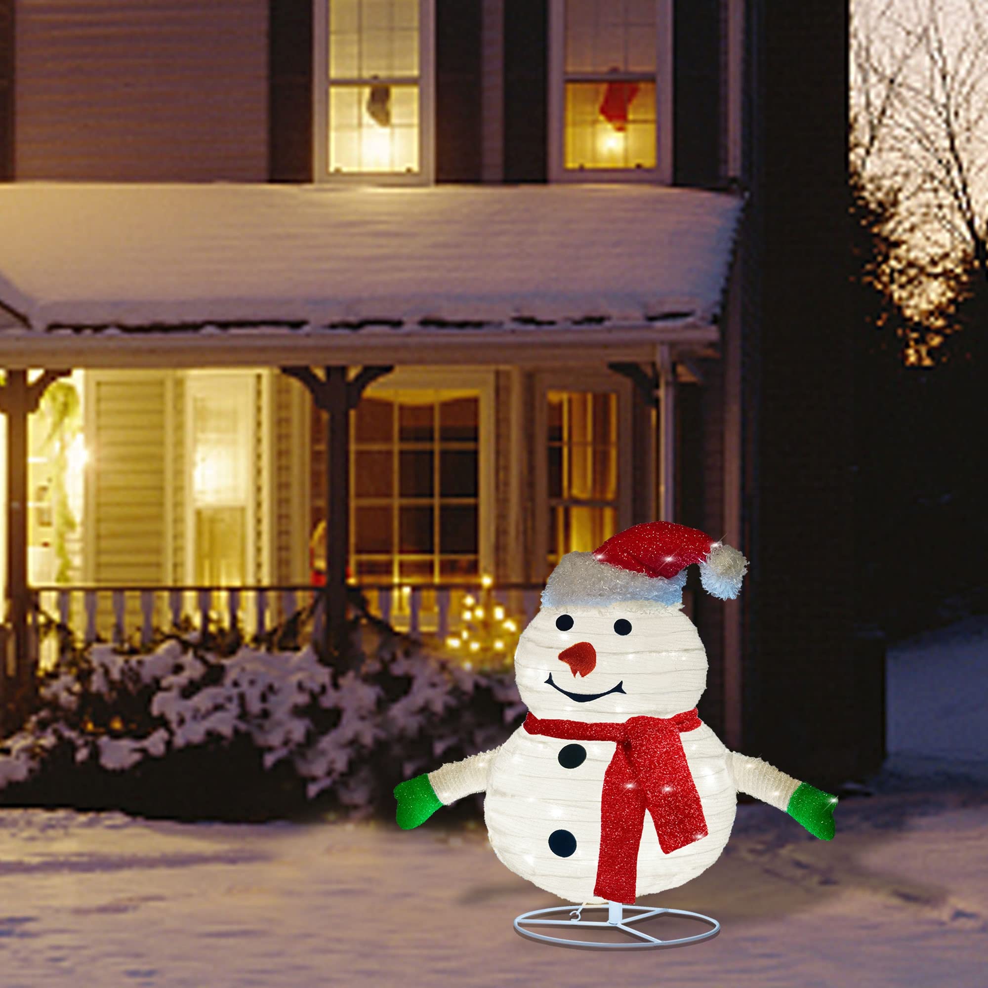 Twinkle Star 2FT Lighted Pop Up Christmas Snowman Decorations, Pre-Lit Light Up 48 LED Warm White Lights, Collapsible Easily Metal Stand Easy-Assembly Reusable for Holiday Xmas Indoor Outdoor Décor