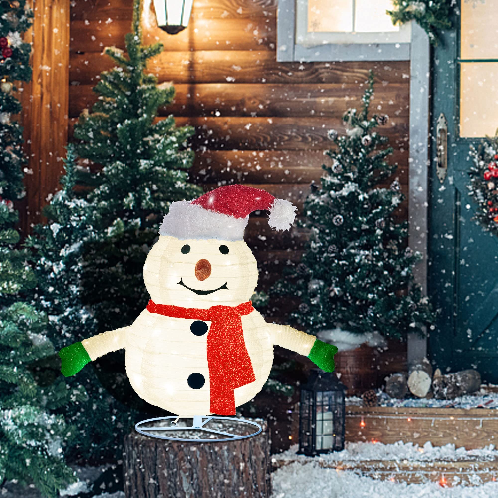 Twinkle Star 2FT Lighted Pop Up Christmas Snowman Decorations, Pre-Lit Light Up 48 LED Warm White Lights, Collapsible Easily Metal Stand Easy-Assembly Reusable for Holiday Xmas Indoor Outdoor Décor