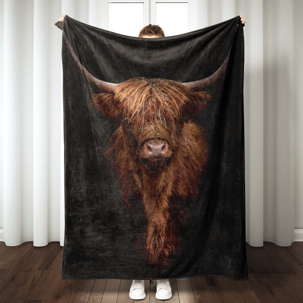 Highland Cow Blanket Super Soft Warm Highland Cow Throw Blanket - Lightweight Cozy Flannel Cow Print Throw Blanket Bed Couch Sofa Office Decor, Gift for Girls and Boys Women and Man 60"x50"