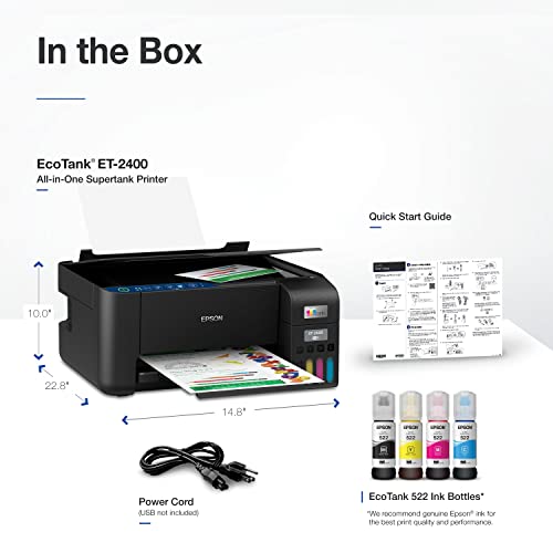 Epson EcoTank ET-2400 Wireless Color All-in-One Cartridge-Free Supertank Printer with Scan and Copy β Easy, Everyday Home Printing