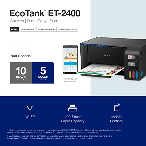 Epson EcoTank ET-2400 Wireless Color All-in-One Cartridge-Free Supertank Printer with Scan and Copy β Easy, Everyday Home Printing