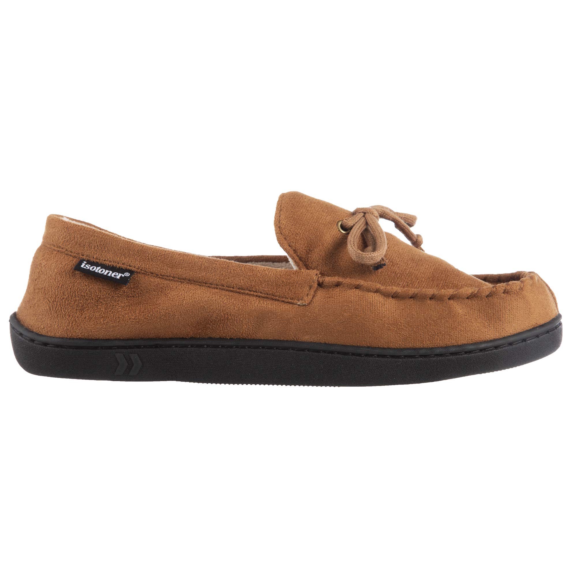 Isotoner Mens Microsuede Slipper With Cooling Memory Foam For Indoor/Outdoor Comfort Moccasin, Brown, 11-12 US