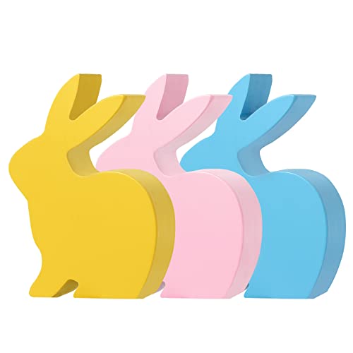 3PCS 5.1â Easter Bunny Table Wooden Signs Easter Decor Tired Tray Decoration Table Centerpiece Sign Desk Ornaments Easter Party Supplies Office Desk Easter Home Decoration Gift