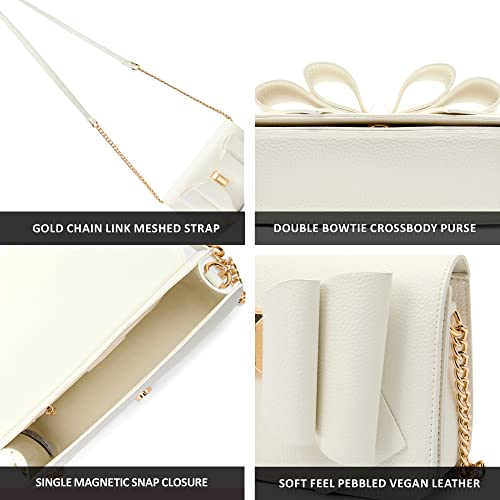 Like Dreams Fashion Crossbody Bag for Women Elegant Bowtie Vegan Leather Chain Meshed Long Strap Shoulder Purse (White)