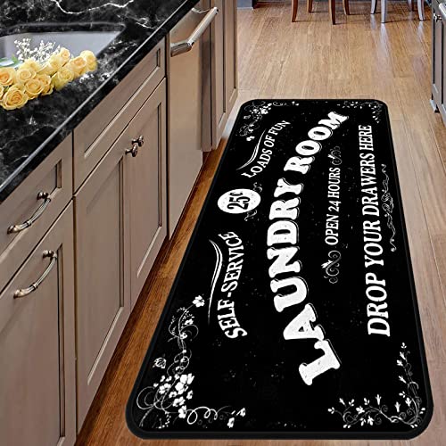 Laundry Room Long Rug Area Rug Non-Slip Floor Mat Waterproof Farmhouse Carpet for Kitchen 40" x 20"(Black-1)