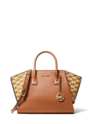 Michael Kors Avril Large Embroidered Leather Top Zip Tote Bag Purse Handbag (CUOIO)