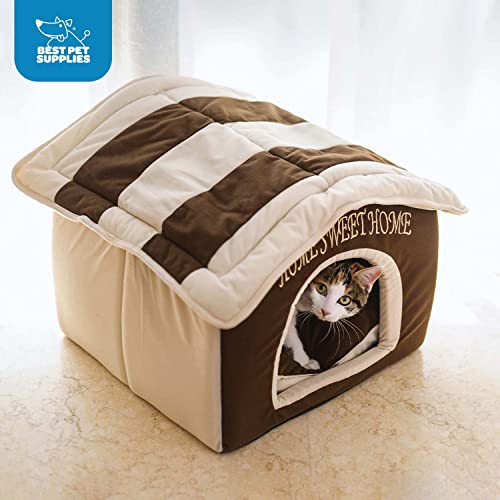 Best Pet Supplies Portable Indoor Pet House β Perfect for Cats & Small Dogs, Easy To Assemble β Brown