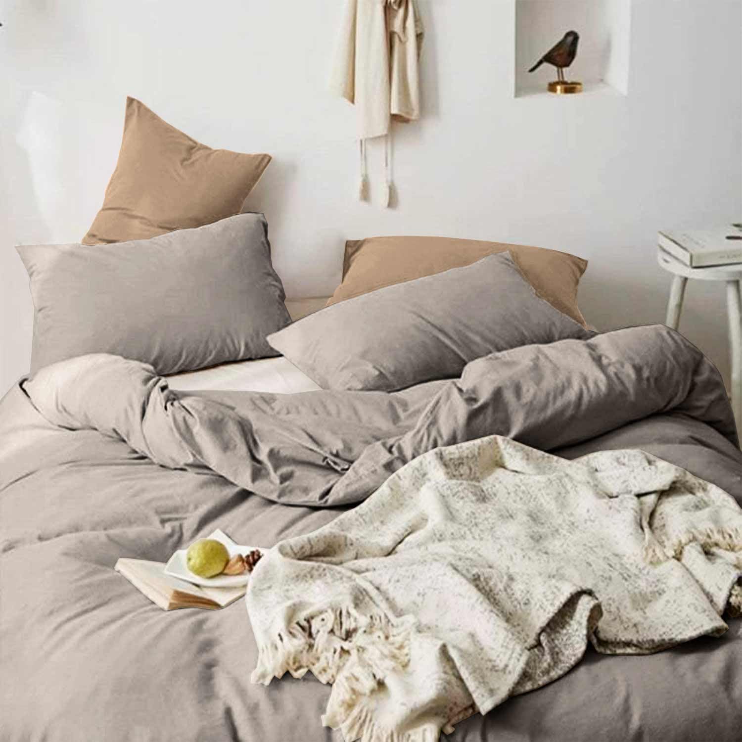 ETDIFFE Tan Queen Size Comforter, 3pc Soft Farmhouse Taupe Bedding Set & Collection, Lightweight All Season Microfiber Down Alternative Bed Comforter with 2 Pillow Shams for Women Men