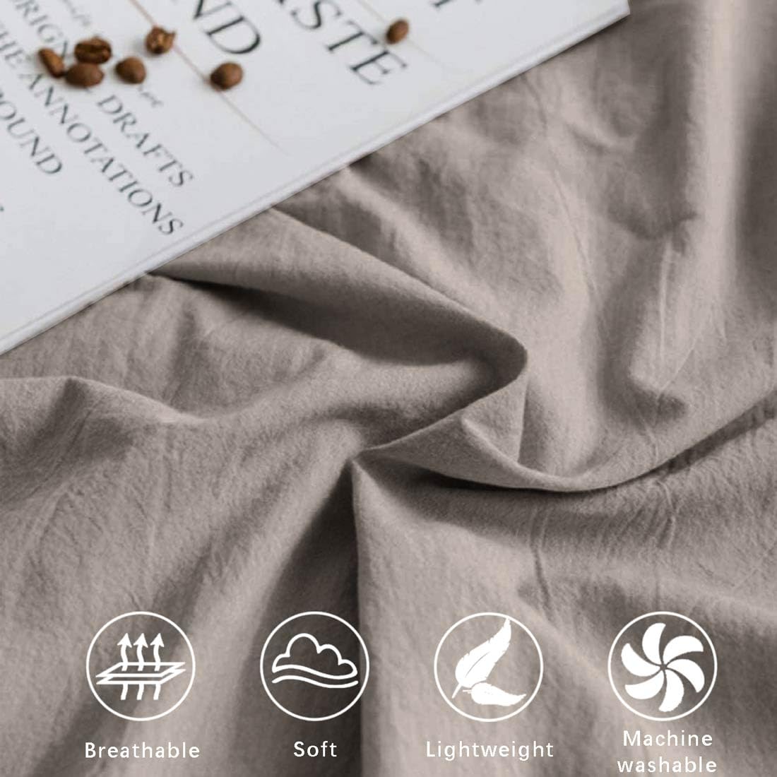 ETDIFFE Tan Queen Size Comforter, 3pc Soft Farmhouse Taupe Bedding Set & Collection, Lightweight All Season Microfiber Down Alternative Bed Comforter with 2 Pillow Shams for Women Men