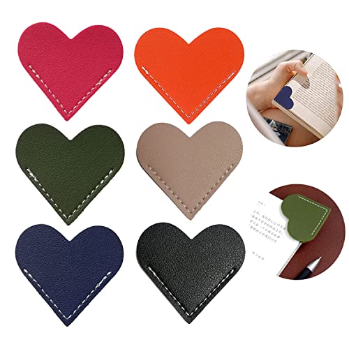 Leather Heart Bookmark,6 Pcs Corner Bookmark, Cute Book Markers, is A Suitable Birthday Christmas Graduation Gift for Girls, Children, Teachers, Students and Book Lovers