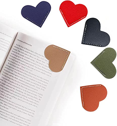 Leather Heart Bookmark,6 Pcs Corner Bookmark, Cute Book Markers, is A Suitable Birthday Christmas Graduation Gift for Girls, Children, Teachers, Students and Book Lovers