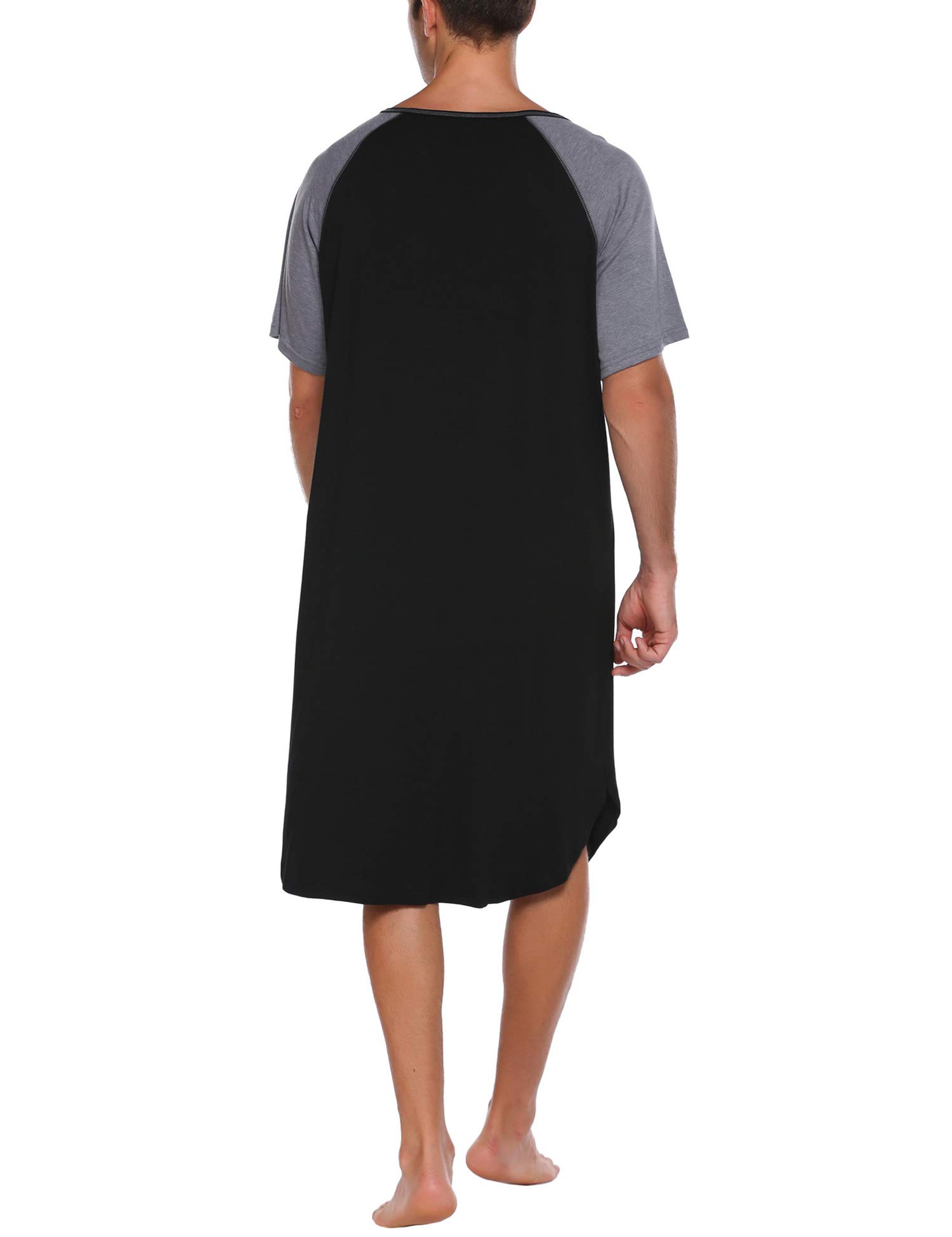 Ekouaer Plus Size Nightshirts Men's Short Sleeve Nightwear Long Lightweight Kaftan Sleep Tops (Black,XXL)