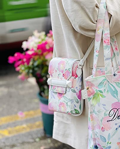 DE'EMILIA CONCEPT Small Crossbody Cell Phone Purse for Women, Watercolor Mini Messenger Shoulder Handbag Wallet with Credit Card Slots (Offwhite)