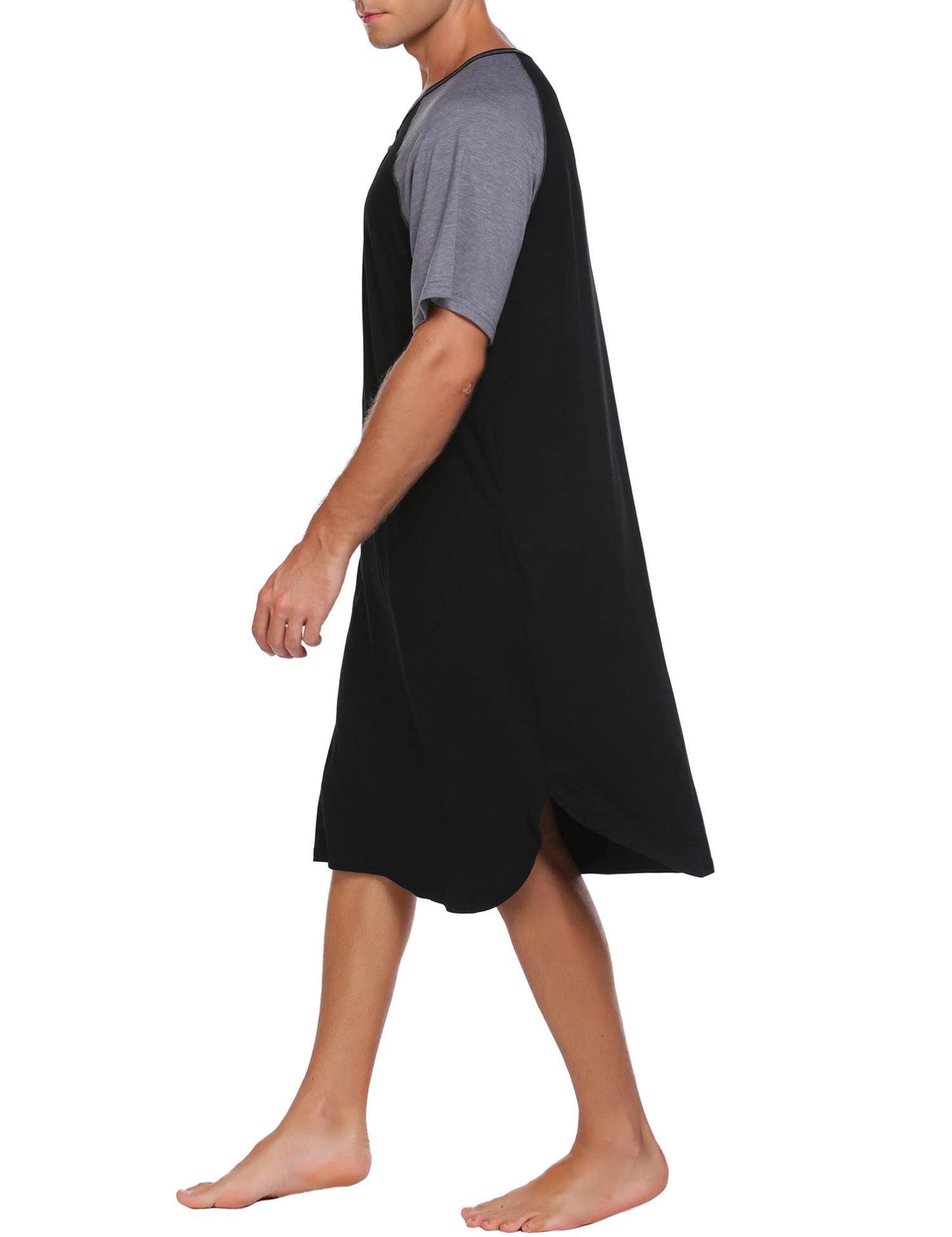 Ekouaer Plus Size Nightshirts Men's Short Sleeve Nightwear Long Lightweight Kaftan Sleep Tops (Black,XXL)