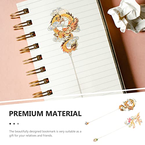 Sewroro Metal Bookmark with Chain: 2pcs Book Page Marker Decorative Book Mark with Chinese Mythology Figure Charm for Book Lover Graduation Gift