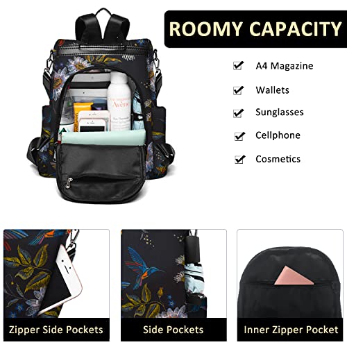 Backpack Purse for Women Travel Backpack Anti Theft Fashion Backpack Nylon Waterptoof Backpack Daypack College Bookbag Shoulder Bag Cute Hummingbird