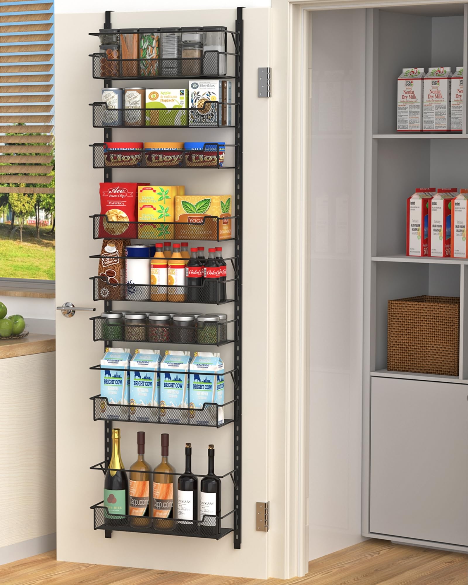 VyGrow Over the Door Pantry Organizer, 8-Tier Over the Door Organizer with Adjustable Hooks and Basket, Pantry Door Organization for Pantry Kitchen Storage Room Spice Rack