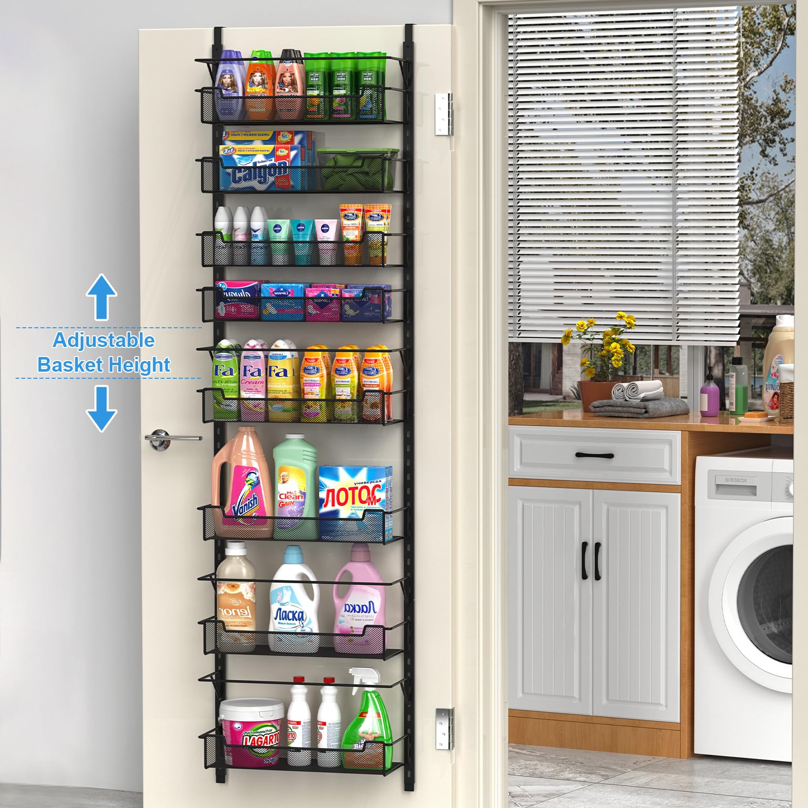VyGrow Over the Door Pantry Organizer, 8-Tier Over the Door Organizer with Adjustable Hooks and Basket, Pantry Door Organization for Pantry Kitchen Storage Room Spice Rack