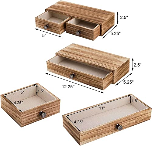 Yesland 2 Pcs Floating Nightstand with Drawer - Rustic Wood Floating Wall Mounted Drawers Floating Shelf with Drawer for Living Room, Bedroom, Storage, Display - Yellowish Brown