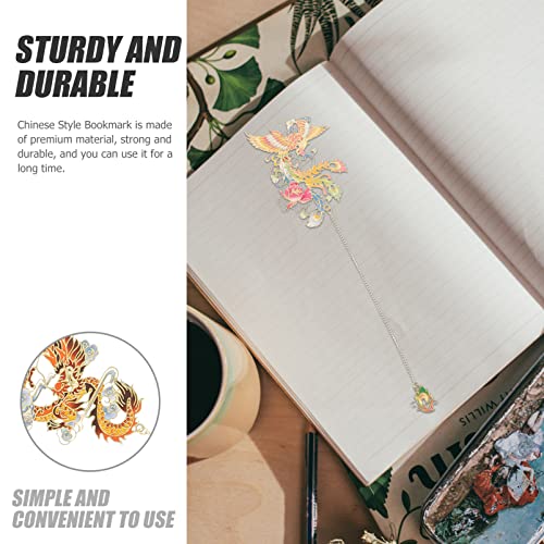Sewroro Metal Bookmark with Chain: 2pcs Book Page Marker Decorative Book Mark with Chinese Mythology Figure Charm for Book Lover Graduation Gift