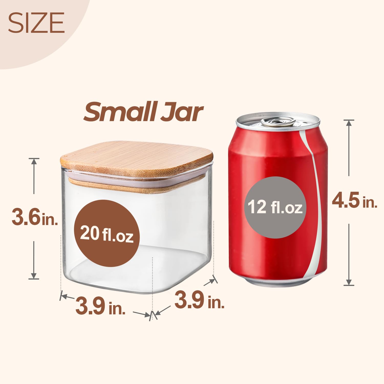 ComSaf 20 oz Glass Food Storage Jars Set of 6, Clear Storage Containers with Airtight Bamboo Lid, Pantry Organization Jar, Spice, Blooming Tea, Coffee and Sugar Container, Canister Set for Kitchen