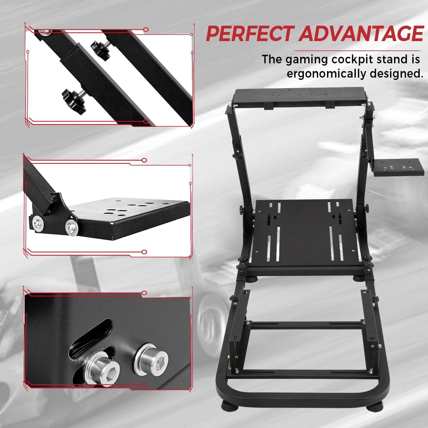 Hottoby Foldable Racing Simulator Cockpit Stand Fit for Logitech/Thrustmaster G25,G27,G29,G920,G923&T300RS,T150,T80 Multi-Angle Adjustment Sim Cockpit No Steering Wheel HandBrake Pedals Seat
