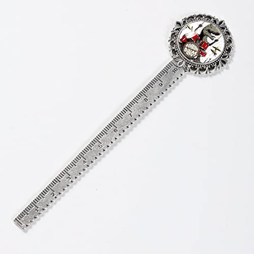Retro Bookmark with Ruler, Book Markers for Student Kids Teacher Book Lovers, Office School Reading Accessories Gifts, Rock Dinos Beating Drum
