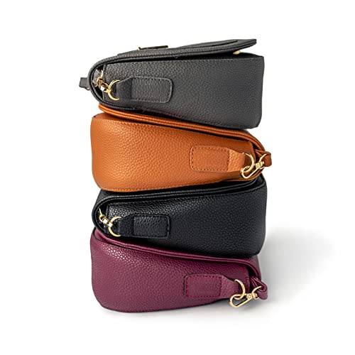 KEDZIE Camden Classic Mini Messenger in Vegan Leather Crossbody Bag Cell Phone Purse for Women - Black